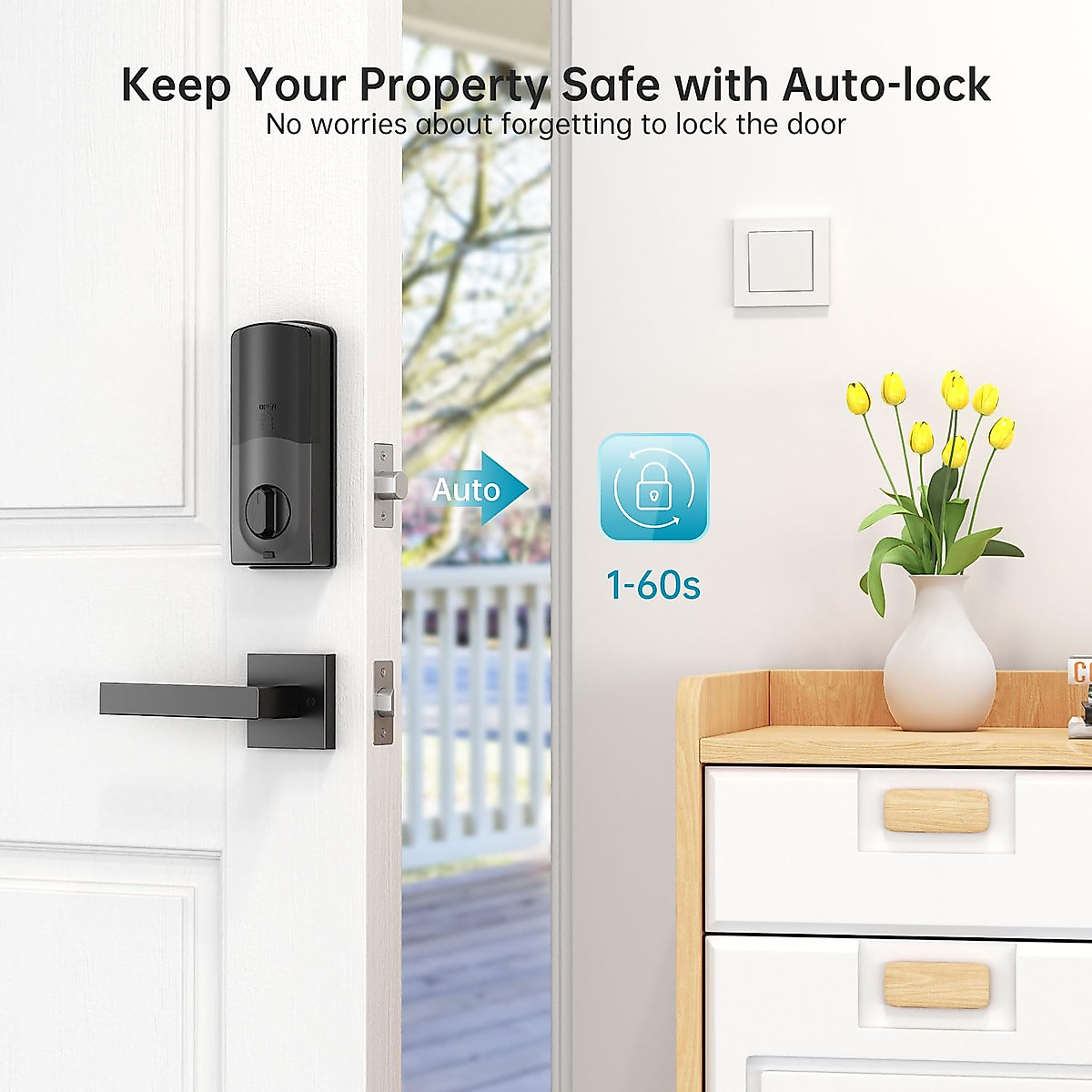 Front Door Lock Set, HEANTLE Keyless Entry Locks with Handle, Electronic Digital Keypad for Sets, Automatic Fingerprint Locksets Deadbolt Exterior, Auto Lock, Easy to Install