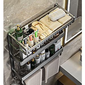 SEIFE Wall Mounted Towel Rack Shelf Stud Mount Double Towel Rack for Bathroom Stainless Steel Constructed Rust-Proof Shelf with Built-in Bars and Hooks Brushed Nickel Wall Mounted Bathroom Shelves (C