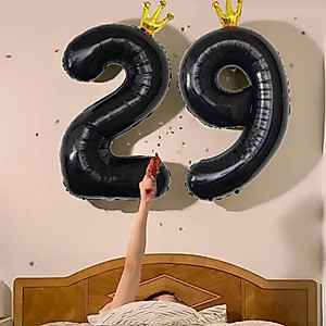 YFHVJTKO 40 Inch Number 19 Black Crown Balloon Set,19th Celebration Decorations for Happy 19th Birthday Party Wedding Bridal Shower Engagement Photo Shoot Anniversary Decoration, Black 19 Balloon