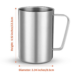 Bidponds 2 Pcs 16.9oz/500ml Stainless Steel Mug, Camping Mug, Double Wall Vacuum Insulated Mug, Suitable for Coffee, Milk,Juice,Tea and other Cold or Hot Drinks