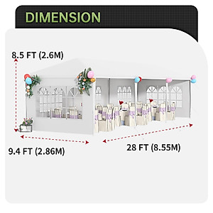 10x30 Outdoor Canopy Patio Tent Camping Gazebo Events with 5 Removable Walls for [Party] Wedding BBQ Cater, White