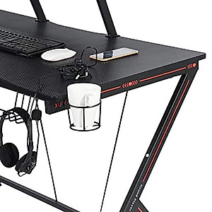 FurnitureR 47'' Gaming Desk with Monitor Stand Computer Gaming Table Home Office Desk with Cup Holder and Headphone Hook, Modern Simple Gamer Game Table, Black