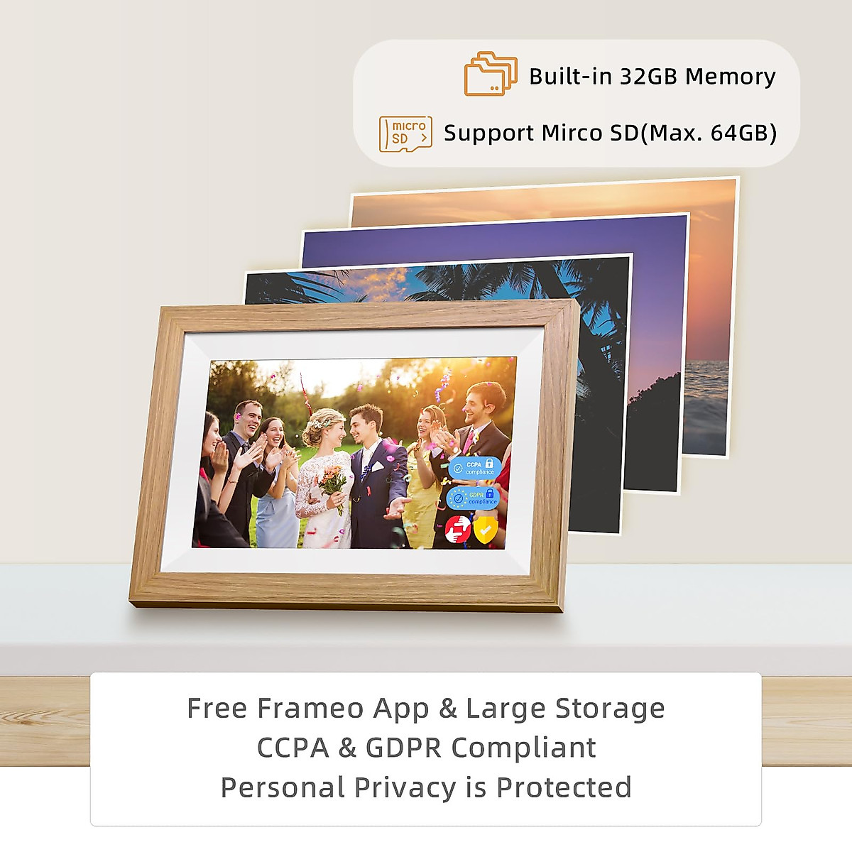 Eptusmey WiFi Digital Picture Frame with 32G Storage, 11.5" Digital Photo Frame with Load from Phone Capability, Share Photo via Frameo APP, Video Display, Gift for Mom, Log Color