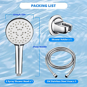 WaterSong Shower Head with Handheld, 3 Spray Mode High Pressure Handheld Shower Head with 79" Extra Long Stainless Steel Hose & Adjustable Bracket, Brushed Nickel