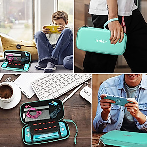 ivoler Carrying Case for Nintendo Switch Lite, Ultra Slim Portable Hard Shell Pouch Travel Game Bag for Switch Lite Accessories Holds 10 Game Cards,Turquoise