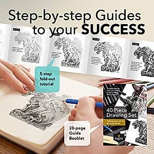 Castle Art Supplies Graphite Drawing Pencils and Sketch Set (40-Piece Kit), Complete Artist Kit Includes Charcoals, Pastels and Zippered Carry Case, Rare Pop-Up Stand