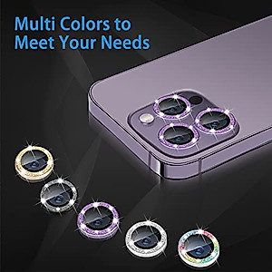 Hsefo Compatible with iPhone 14 Pro & 14 Pro Max Camera Lens Protector, Bling Glitter Diamond Lens Cover 9H Tempered Glass Camera Cover Anti Scratch Shockproof Screen Protector Individual Lens Ring - 3PCS Glitter Black