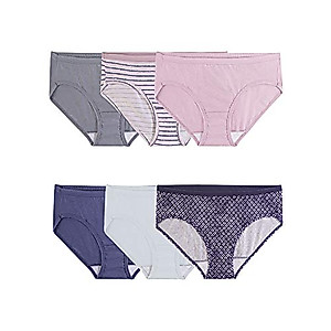 Fruit of the Loom Women's Eversoft Hipster Underwear, Tag Free & Breathable, Available in Plus Size, Cotton-6 Pack-Colors May Vary, 7
