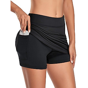 Kimmery Tennis Skirts for Women with Pockets Juniors Stretch Sports Athletic Skorts with Shorts Summer Outdoor Badminton Pickleball Bowling Active-wear Black XL