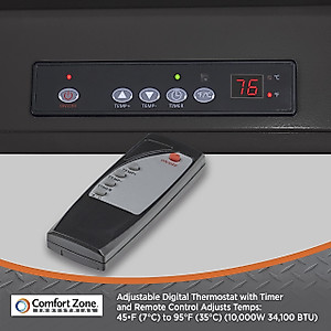 Comfort Zone Hard-Wired Digital Ceiling Mount Heater w/Full-Function Remote, 10,000 Watt, 240 Volt, Fan-Forced, Overheat Protection, Thermostat & 12-Hour Timer, Ideal for Garage & Workshop, CZ260ERBK