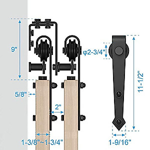 ZEKOO 8FT Bypass Barn Door Hardware Kit Double Bypass Barn Door Hardware Double Track Black Roller Hanger