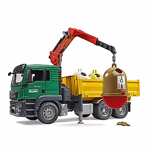 Bruder 03753 Man TGS Truck with Loading Crane, 3 Recycling Containers and Bottles