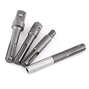 SDS Plus Bits Adapter 1/4" Hex Socket Adaptor to 1/4" 3/8" 1/2" Impact Socket Adapter Set for Screws/Nuts/Any Drill and Handheld Driver 4 PCS