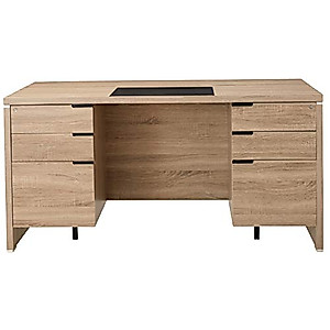 Benzara Wooden Desk with Locking Drawers, Brown