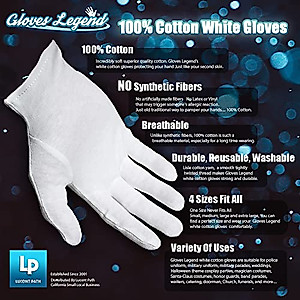 6 Pairs (12 Gloves) - Gloves Legend 100% Cotton White Gloves For Work Safety Jewelry Coin Silver Inspection For Men - Size XL