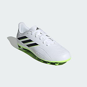 adidas Copa Pure.4 Firm Ground Sneaker, White/Core Black/Lucid Lemon, 1.5 US Unisex Little Kid