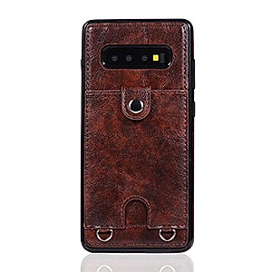Jaorty PU Leather Wallet Case for Samsung Galaxy S10 Necklace Lanyard Case Cover with Card Holder Adjustable Detachable Anti-Lost Neck Strap Case for Samsung Galaxy S10,Brown