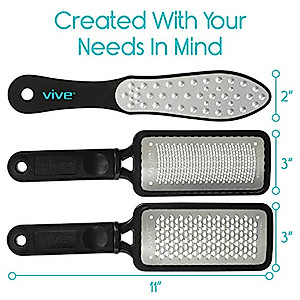 Vive Foot File (3 Pack) - Callus Remover Pedicure Tool Kit for Men, Women Care - Dead Skin Heel Scrub Shaver and Rough Patch Eliminator Remover for Dry and Wet Toe and Feet Peel - Rasp Scrubber Blade
