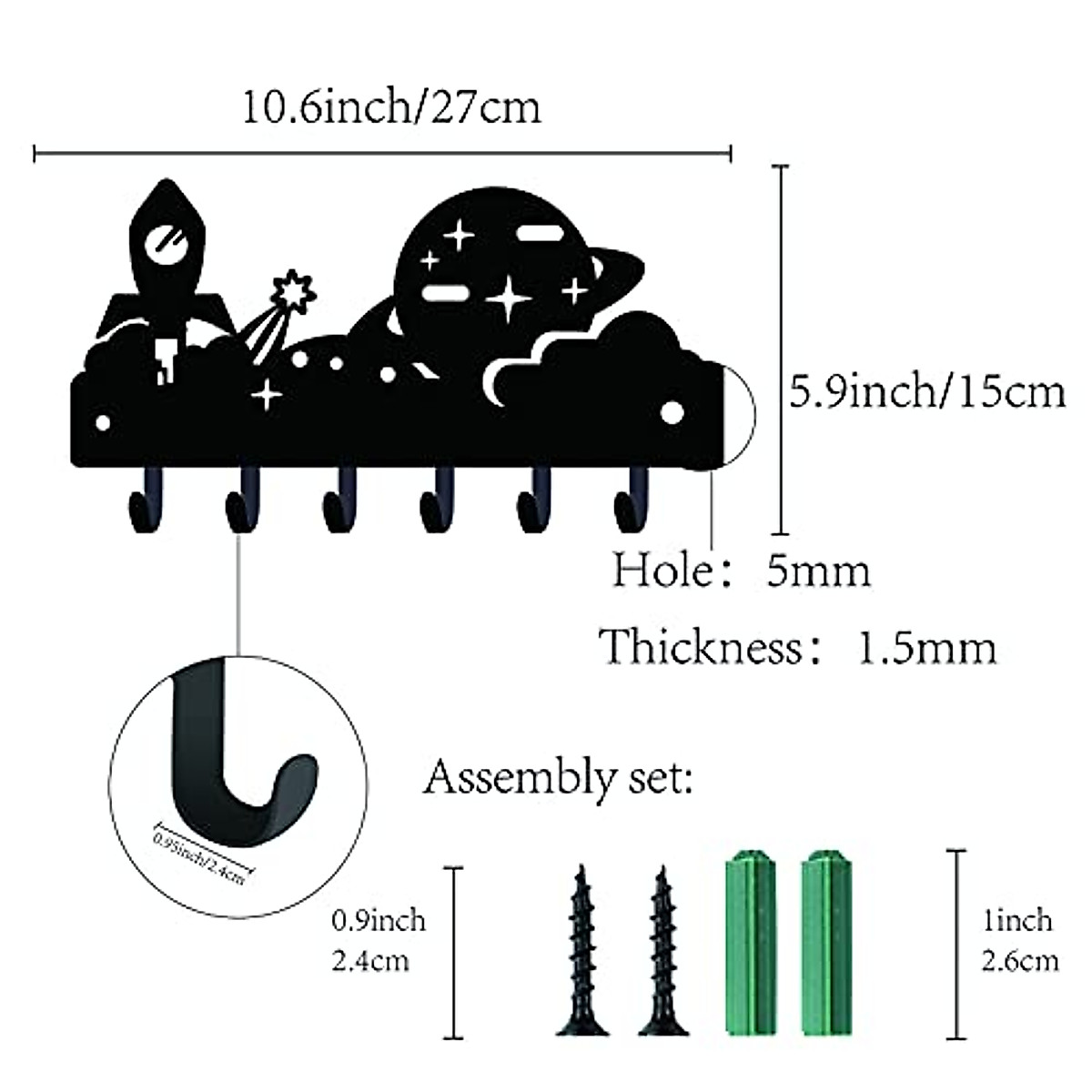 CREATCABIN Key Holder Metal Space Theme Universe Space Hook Hanger Wall Decorative Mounted Coat Hanger Design Organizer Rack with 6 Hooks for Wall, Bathroom, Kitchen, Entryway