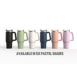 Envie 30 oz Tumbler Mug with Lid and Straw, Reusable Insulated Mug with Handle, Stainless Steel Tumbler for Iced & Hot Beverages, Blush Pink