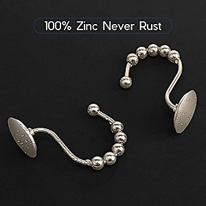 Nickel Shower Curtain Hooks Rust Proof：Durable Metal Shower Curtain Rings Easy Glide Shower Hooks for Shower Curtain Peyton Decorative Shower Curtain Hooks,Set of 12 Shower Rings