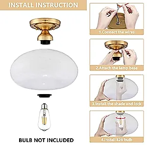 Pia Ricco Mid Century Semi Flush Mount Ceiling Light Gold, Globe Opal Glass Shade Ceiling Light Fixture, Modern Hallway Light Fixtures for Entryway Kitchen Bathroom Laundry Bedroom