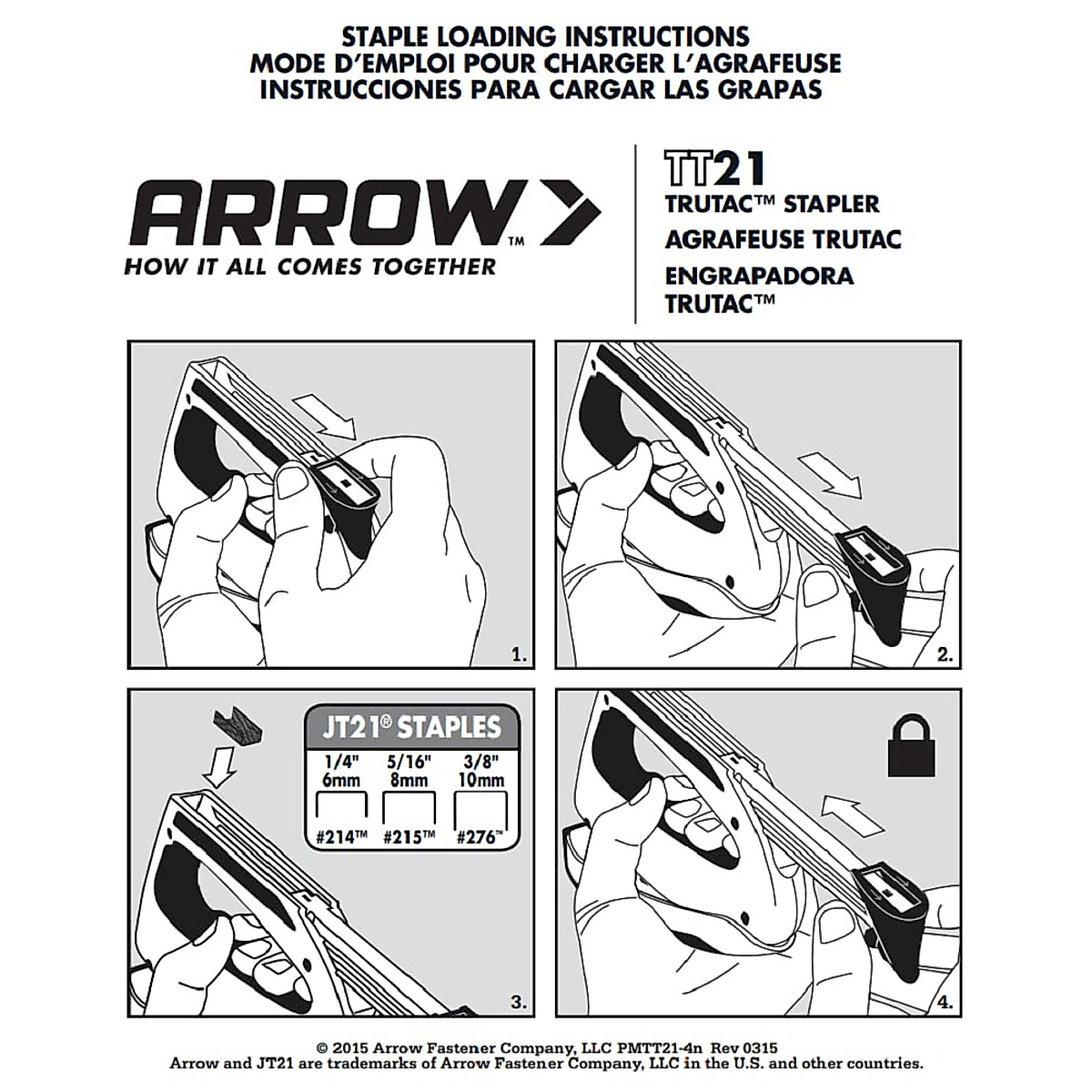 Arrow TT21 TruTac Forward Action Staple Gun, Manual Push Stapler for Upholstery, Crafts, Decorating, and Repairs, Fits JT21 Thin Wire Staples