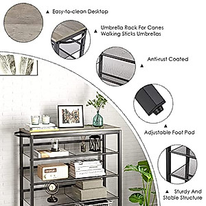 Shoe Rack for Entryway, 5-Tier Shelves Shoe Organizer Storage with Umbrella Holder Metal Frame Shoes Storage Stand for Closet, Living Room, Hallway, Doorway, Metal Frame (Washed Grey)