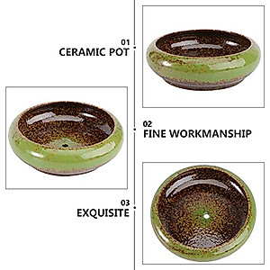 Succulent Pot, 18cm Ceramic Flower Pot with Drain Hole Round Glazed Planter, Hydroponic Gardening Pot Bonsai Pots for Cactus, (Green)