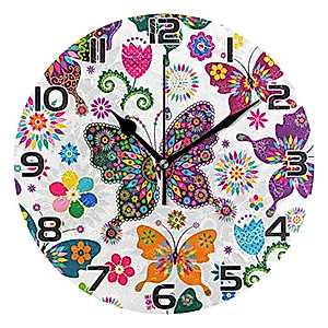 Oreayn Modern Butterfly Fly Wall Clock for Home Office Bedroom Living Room Decor Non Ticking Colorful