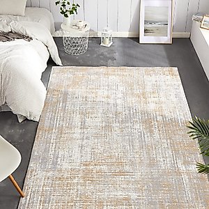 jinchan Area Rug 4x6 Abstract Sketch Distressed Taupe Multi Print Non-Slip Washable Rug Bedroom Thin Rug Colorful Overdyed Mat Kitchen Rug Contemporary Carpet Living Room Play Mat