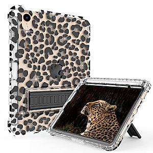Rantice Case for iPad Mini 6 2021, iPad Mini 7 (A17 Pro) 2024 Case with Pencil Holder and Kickstand for Women Girl Kids, Slim Shockproof Clear Transparent Cover for iPad Mini 8.3 inch (Black Leopard)