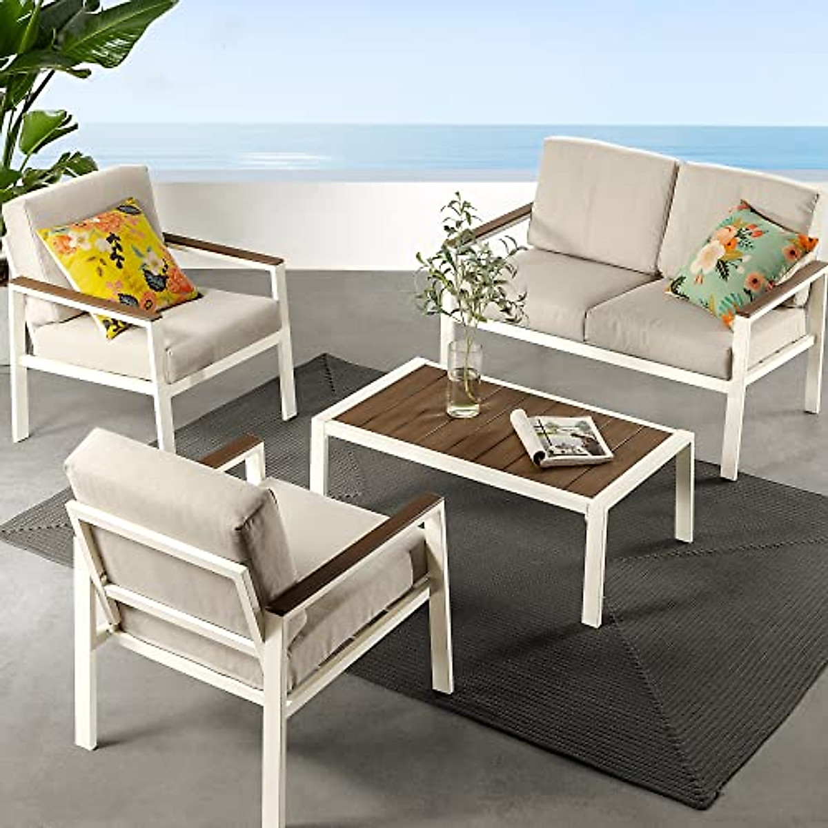 ZINUS Dillon Aluminum and Poly Lumber Outdoor 4 Piece Conversation Set / Patio Furniture Set / Weather Resistant and Rust Proof / Easy Assembly, White
