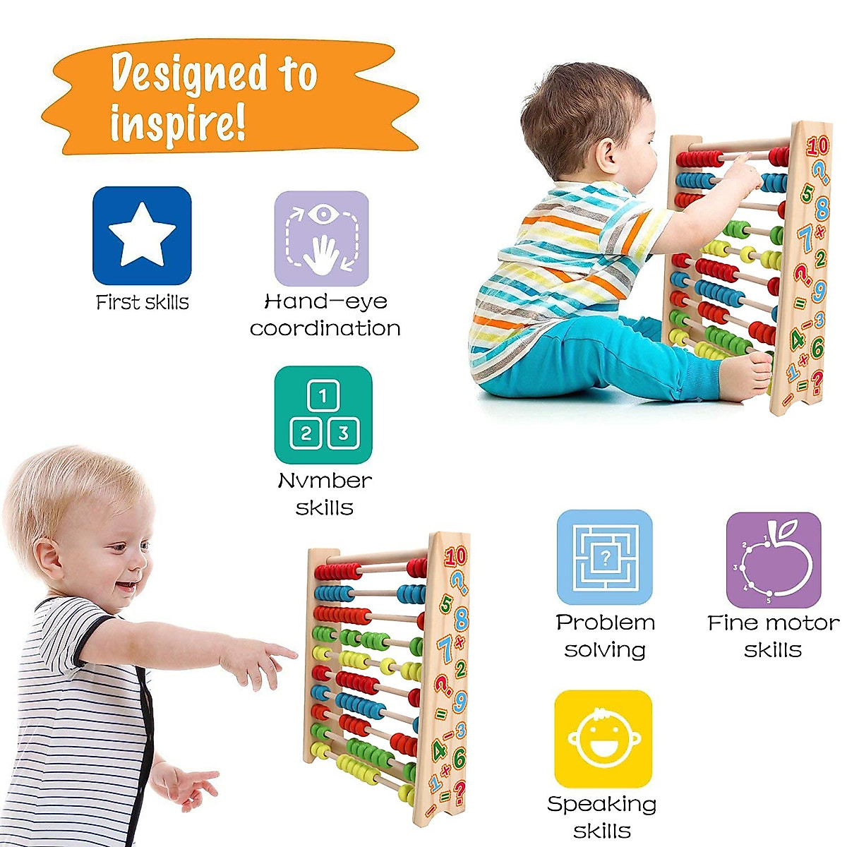 Sealive Classic Wooden Abacus for Kids Math, Educational Counting Toy with 100 Beads, 123 Learning Number Abacus for Toddler, Mathematics Toy Beads Game for Preschool Children Kindergarten