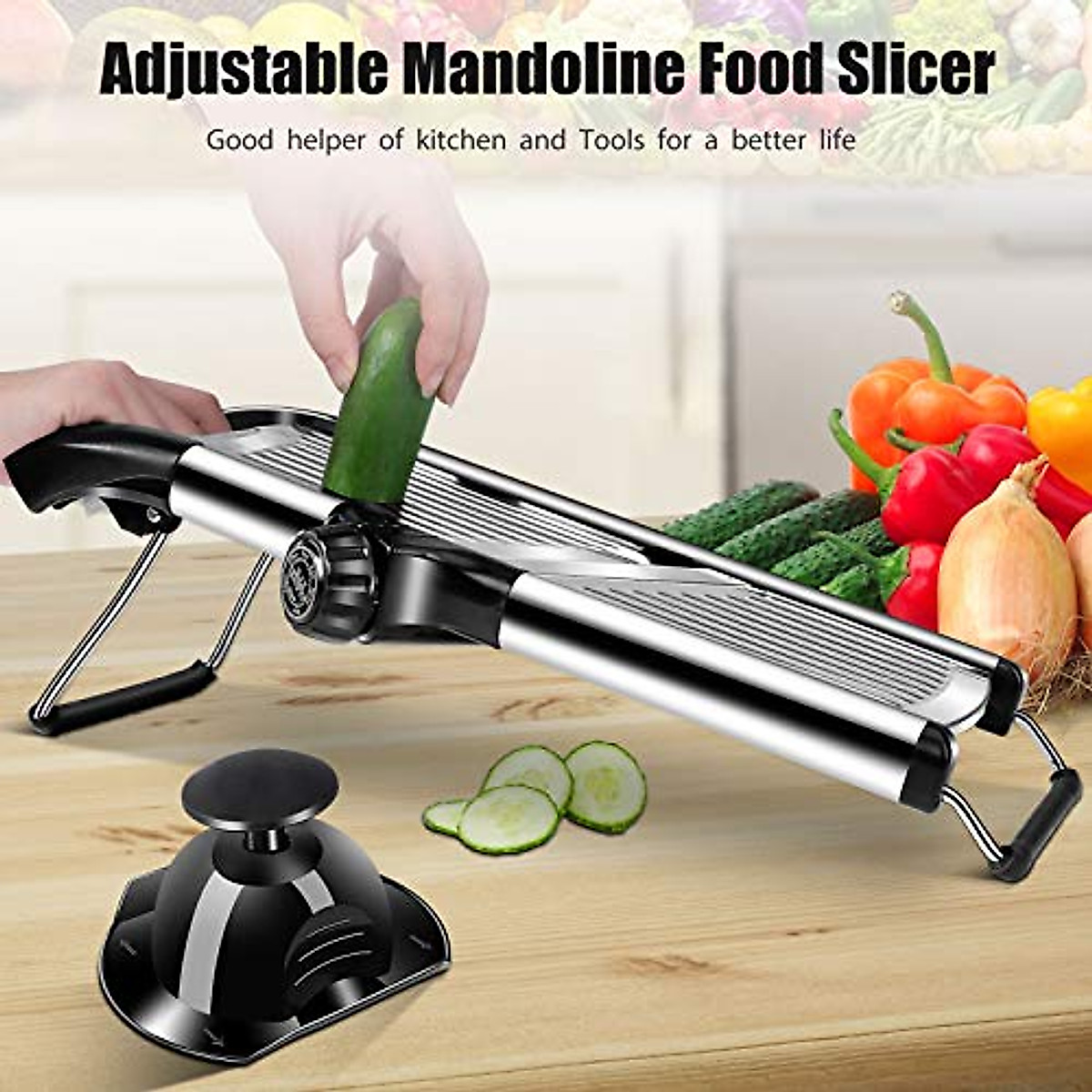 MASTERTOP Adjustable Mandoline Food Slicer Vegetable Slicer Fruit Cutter Stainless Steel Kitchen Julienne Slicer For Kitchen Waffle Fry Cut Potato Chip Vegetable Onion Cheese French Fry