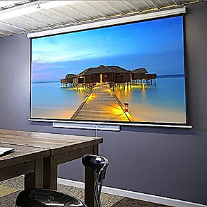 FMOGE Manual Pull Down Projector Screen 120 Inch 4:3 HD Widescreen Retractable Auto-Locking Portable Projection Screen