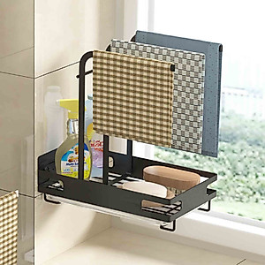 Kitchen Arrangement Rack, Wall-Mounted Countertop Dual-use Sink Storage Rack, with Removable Drain Pan,Black