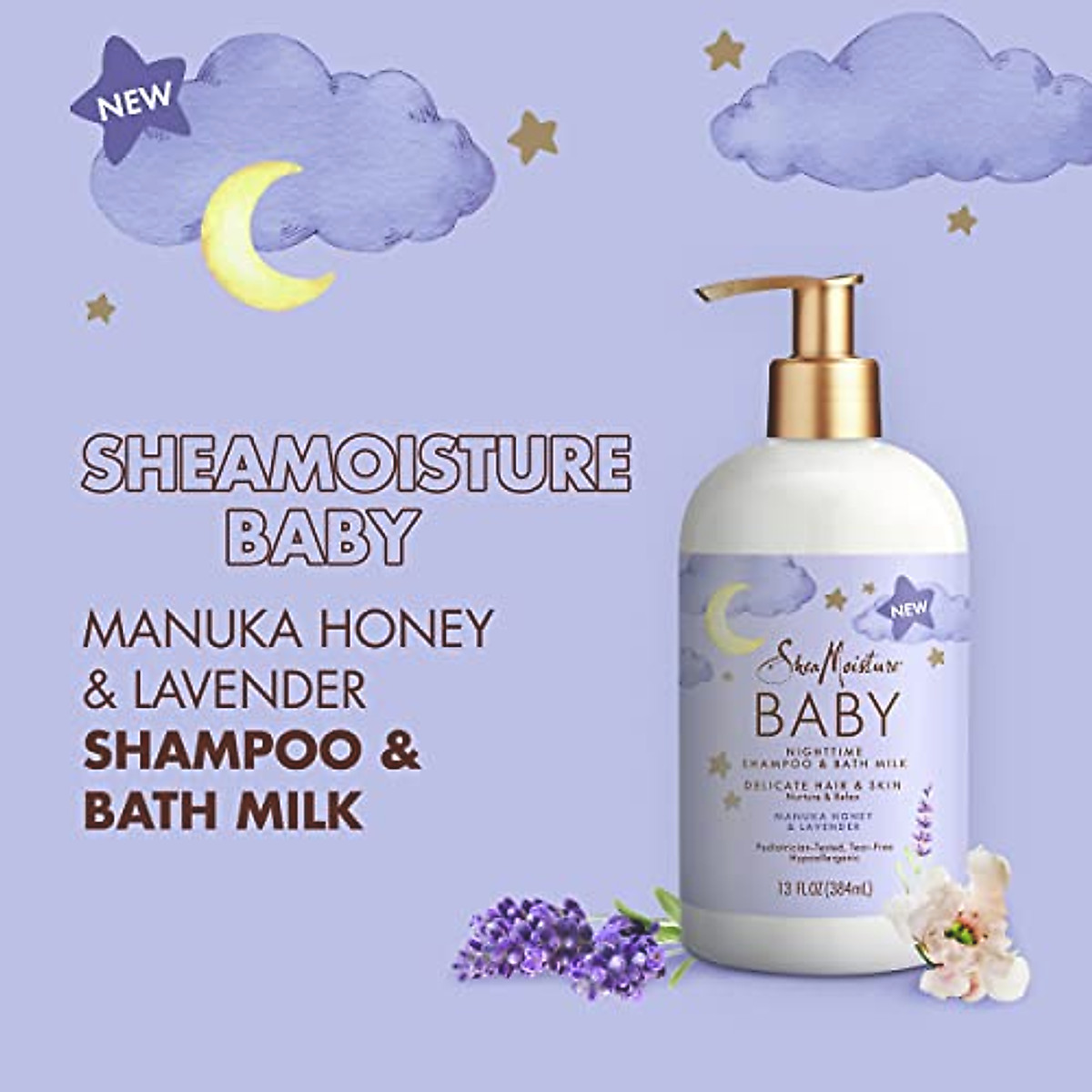 SheaMoisture Baby Shampoo & Bath Milk Manuka Honey & Lavender for Delicate Hair and Skin Nighttime Skin and Hair Care Regimen 13 oz