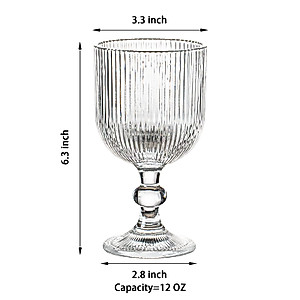 Vintage Wine Glasses Set of 4, 12 oz Glass Drinkware Sets, Ripple Drinkware Embossed Unique Vintage Glasses Drinking, Vertical Line Goblet Glasses, Water Goblets, Wedding, Party, Dinner, Bar