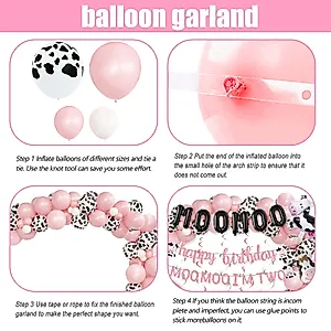 134 PCs Moo Moo I’m Two Birthday Decorations, Fiesec Cow 2nd Birthday Party Supplies for Girls Hanging Swirl Balloon Garland Arch Glitter Banner Cake Cupcake Topper Cow Print Pink White Black