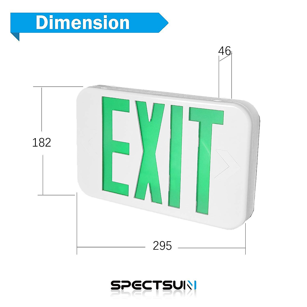 SPECTSUN 1PACK LED Exit Sign with Battery Backup, Green Exit Light,Hardwired Exit Sign, 120V/277V Exit Sign with Arrow,UL Exit Sign Lighting, Commercial Egress Light,2 sided Fire Exit Sign Plastic