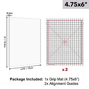 Briartw 4.75x6 Grip Mat with Printed Guides,Multi-Use Non-Slip Sticky Mats Fit in Mini-size Stamp Positioning Tool,Photopolymer Mat for Centering & Aligning Tape-free Stenciling Ink Blending