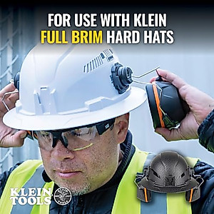 Klein Tools 60502 Earmuffs, Full Brim Hard Hat Attachment, 26dB Noise Protection, for Construction, Manufacturing, Maintenance, Woodworking