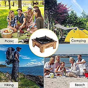 BHDD Barbecue Stove, Portable Tabletop Korean BBQ Grill Camp Griddle Hot Pot Stove Camping Alcohol Stove Griddle Hibachi Grill Indoor Furnace Kitchenware, with Wooden Shelf, for Outdoor Picnic