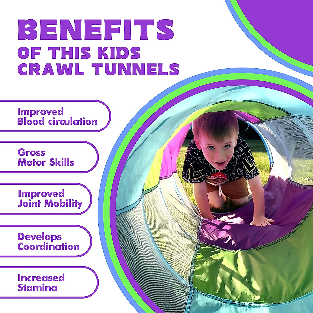 Kids Play Tunnel for Toddlers 1-3, Tunnels for Kids to Crawl Through Indoor Outdoor Pop Up Play Tent for Toddler Babies Children Girl Boy Game Toys 5ft Long