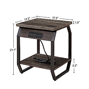 Anwick End Table with Charging Station Set of 2 Side Table with USB Ports and Outlets, Nightstand with Storage, Bedside Tables for Small Spaces, Sofa Side Tables for Living Room Bedroom(Grey)