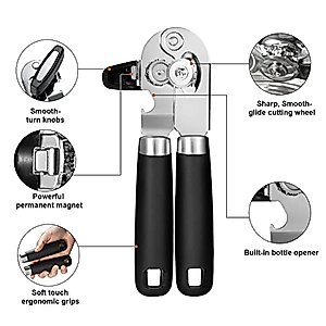 Can Opener Manual, UHIYEE Handheld Can Openers with Magnet, Hand Can Opener with Soft-Handle Grips, Sharp Blade for Smooth Edge, Oversize Effort-Saving Knob