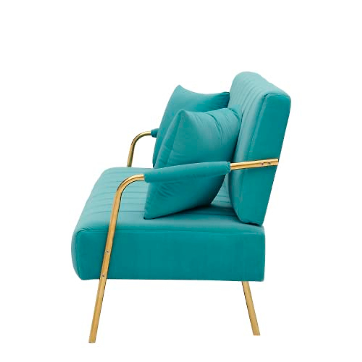 anwickjeff Velvet Loveseat Sofa with 2 Throw Pillows, Fabric Sofa with Metal Legs for Small Space Tufted Cushions Soft Sectional 2-Seat Couch for Living Room, Office, Apartment (Blue)