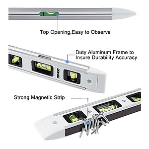 DOWELL Magnetic Torpedo Level Mini Bubble Level Box Spirit Level Alloy Frame 180/90/45 Degree 9-Inch (1, White)