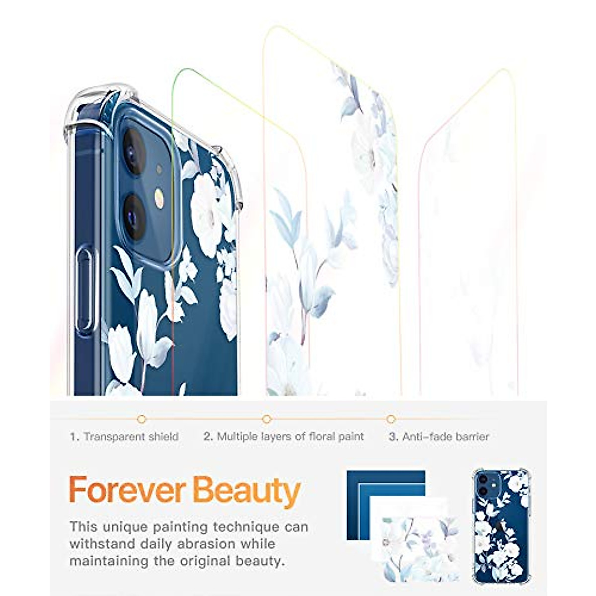 GVIEWIN for iPhone 12 Case and iPhone 12 Pro Case, Clear Floral Flexible Soft TPU Shockproof Women Girls Flower Pattern Phone Case, 6.1" 2020(Hibiscus)